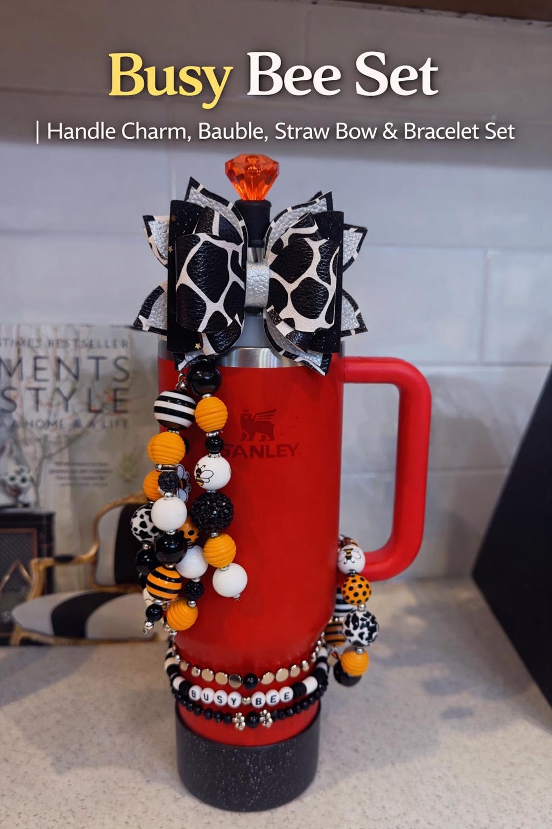 Busy Bee Set | Stanley Cup Accrssories |handle Charm, Bauble, Straw Bow ...