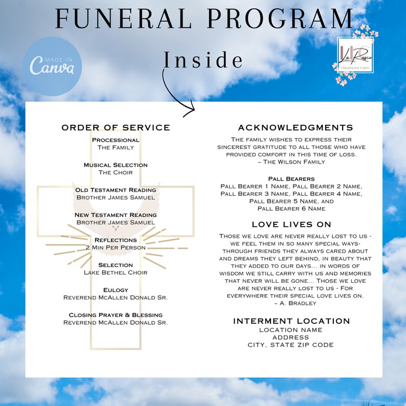 Bi-fold Dove Funeral Program Template - Etsy