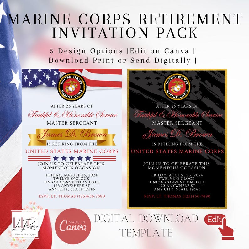 Marine Corps Retirement Invitation Pack | 5 Design Styles - Etsy