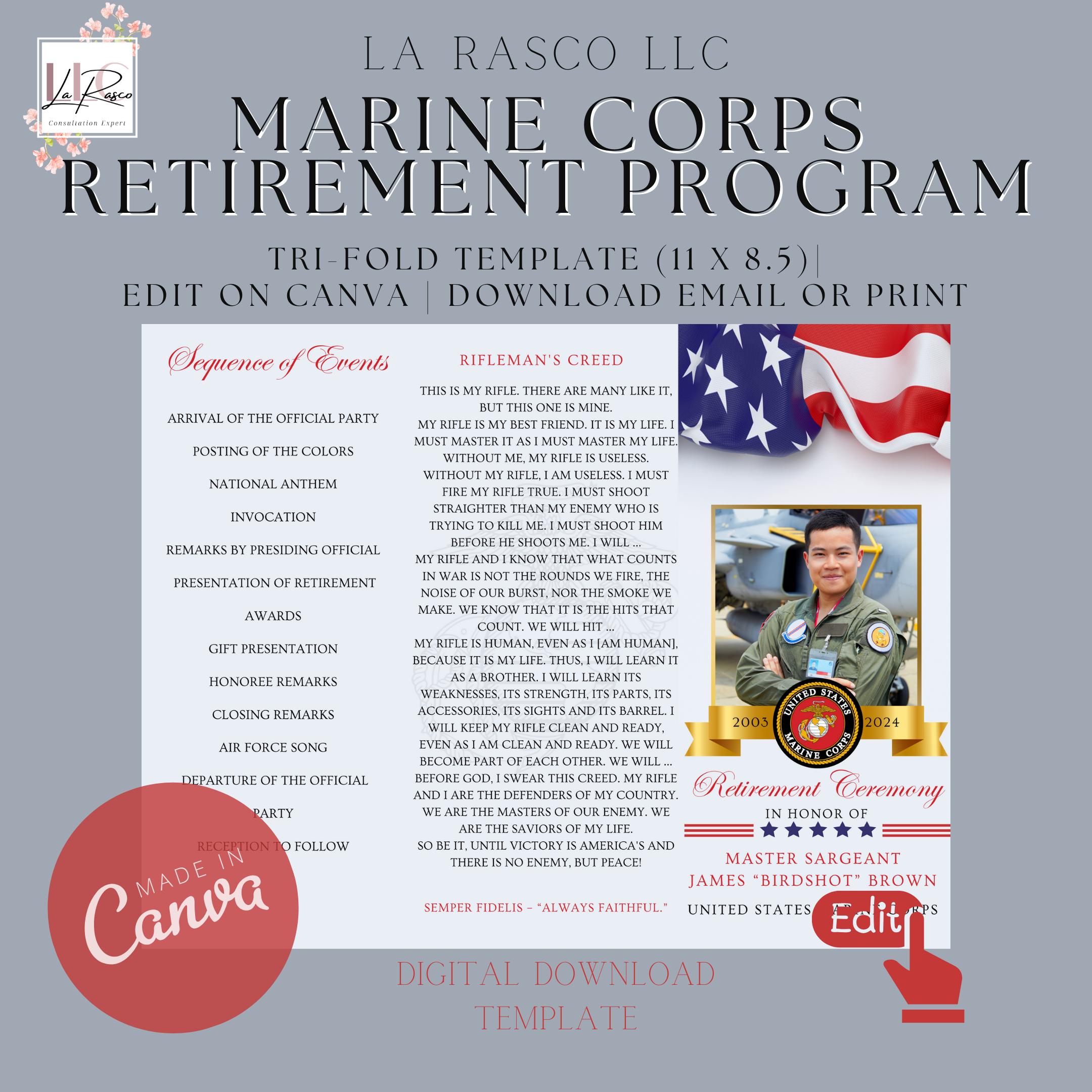 NEW!! Marine Corps Tri-fold Retirement Program Template - Etsy