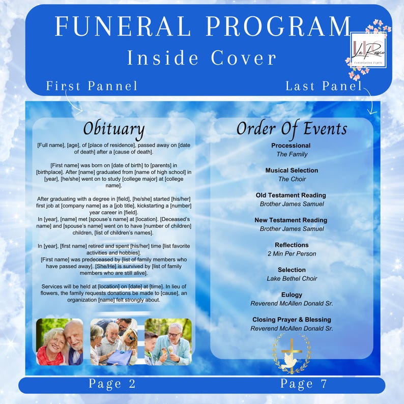 Bi-fold 8pg Heavenly Funeral Program Template - Etsy
