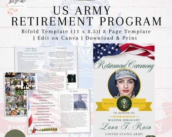 Army Retirement Ceremony Program Canva Template Army Values Bi-fold 8 ...