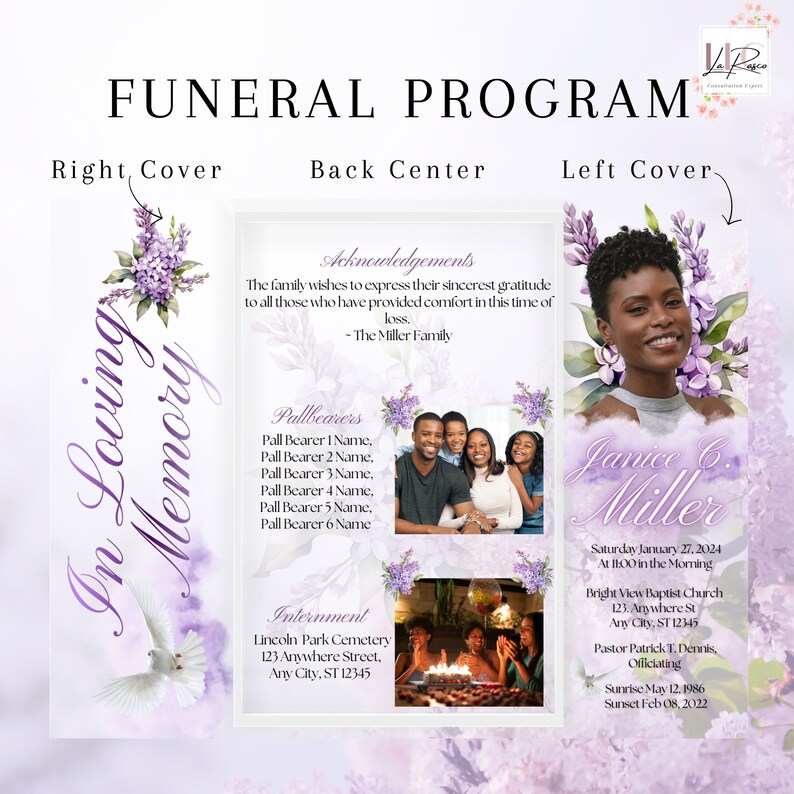 Lilac Gatefold Funeral Program Template - Etsy