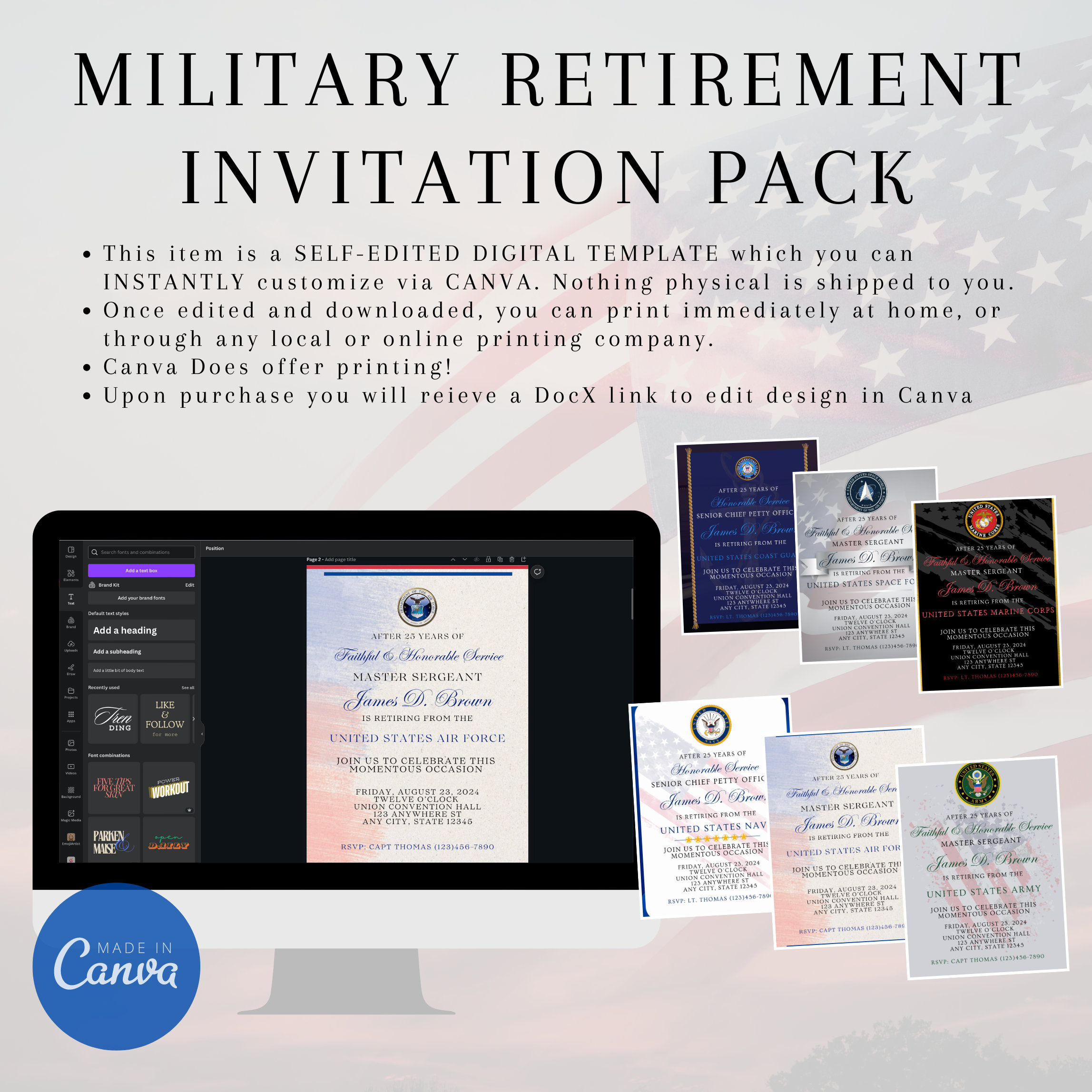 Military Retirement Invitation Pack - Etsy