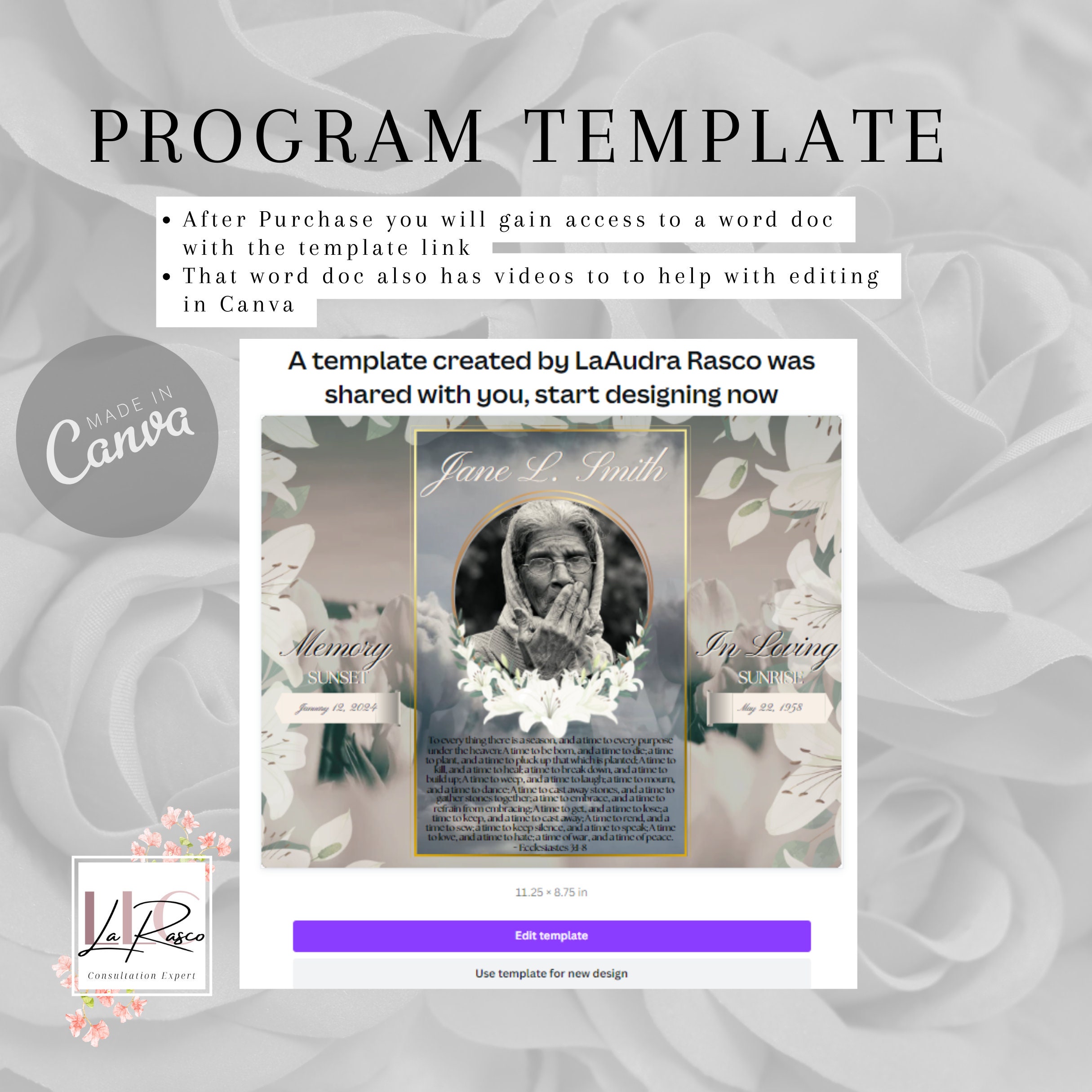 Flower Gate Fold Funeral Program Template - Etsy