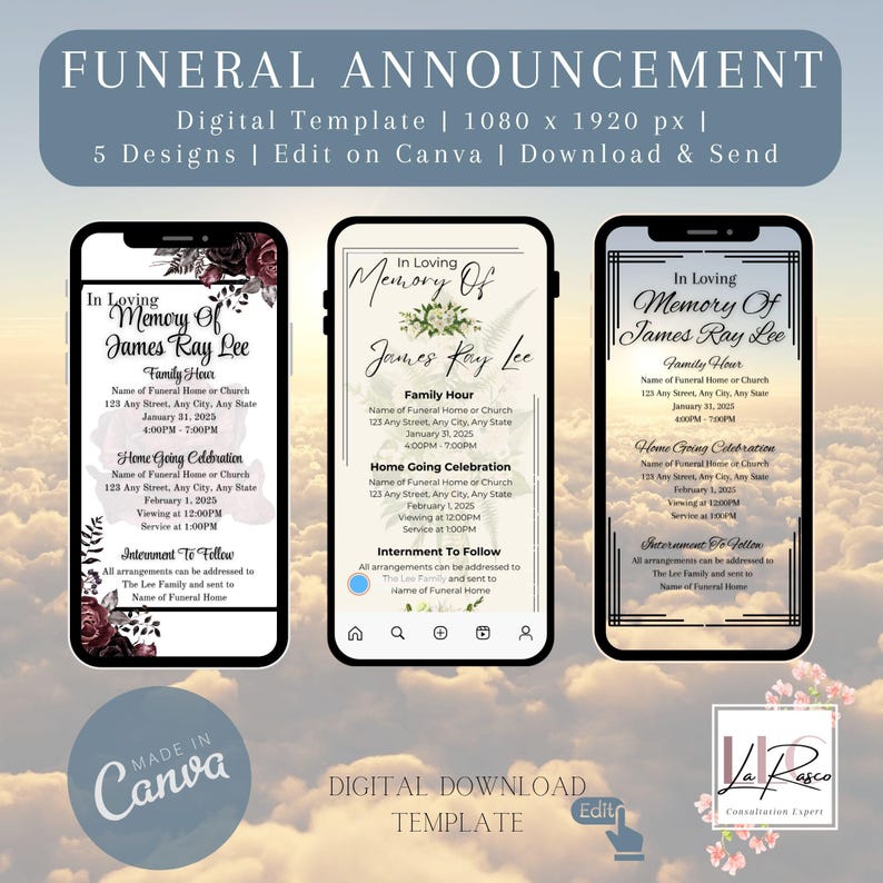 Funeral Announcement Template | 5 Designs | Digital Template - Etsy