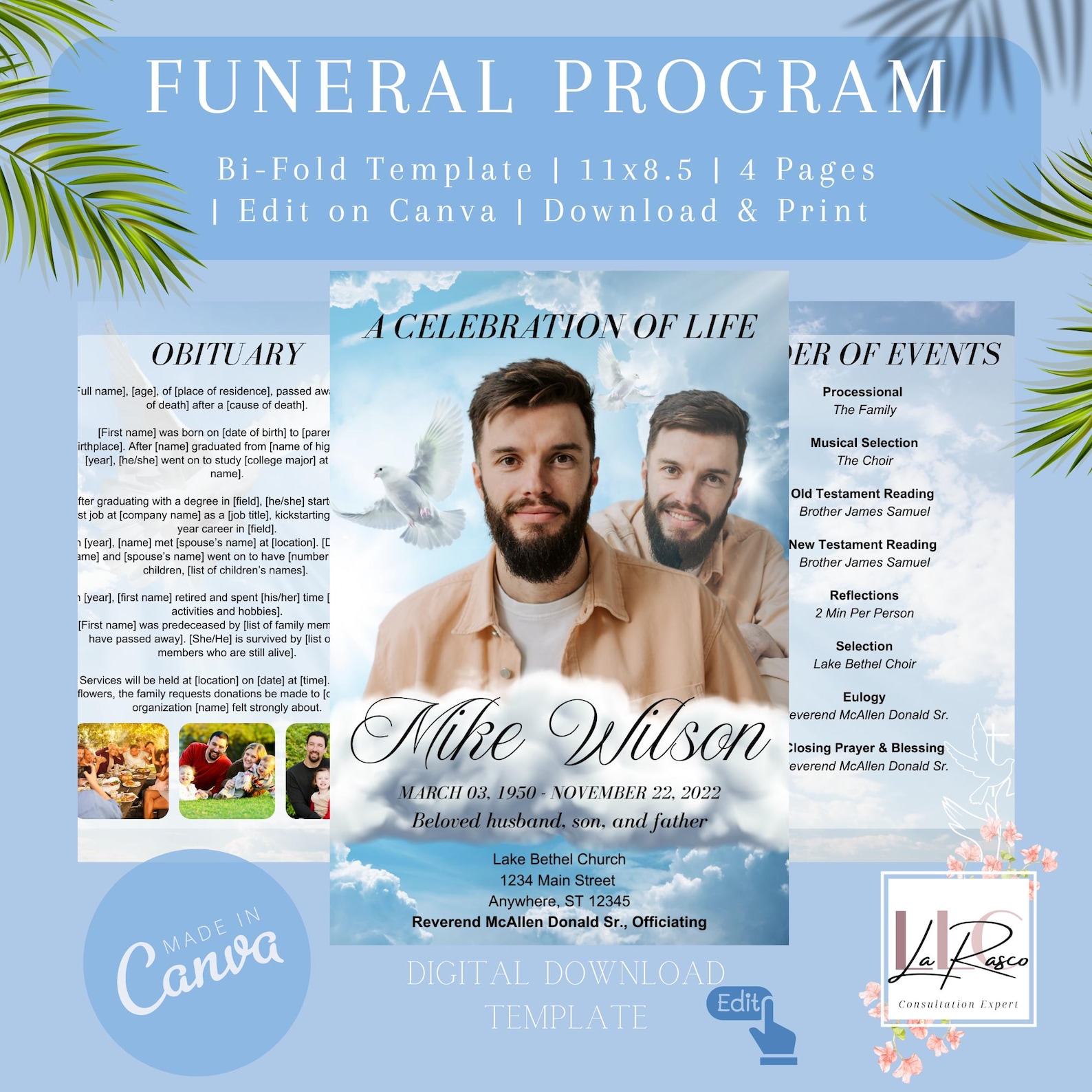 Bi-fold Dove and Sky Funeral Program Template - Etsy