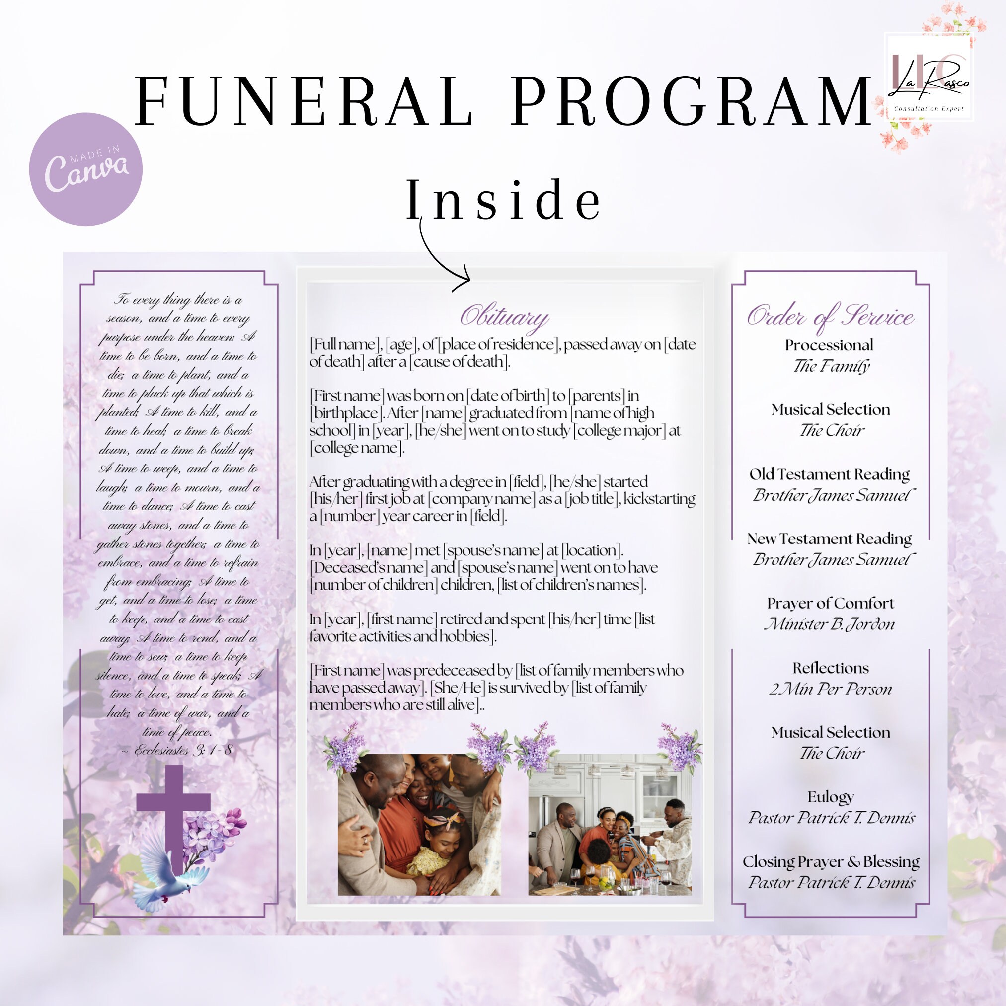 Lilac Gatefold Funeral Program Template - Etsy