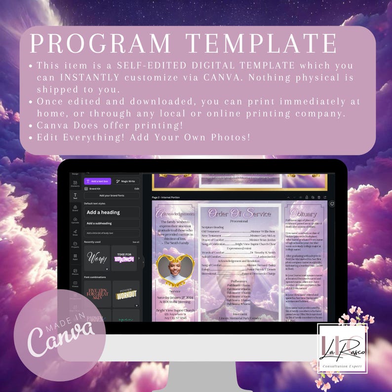 Purple Sky Gatefold Funeral Program Template - Etsy