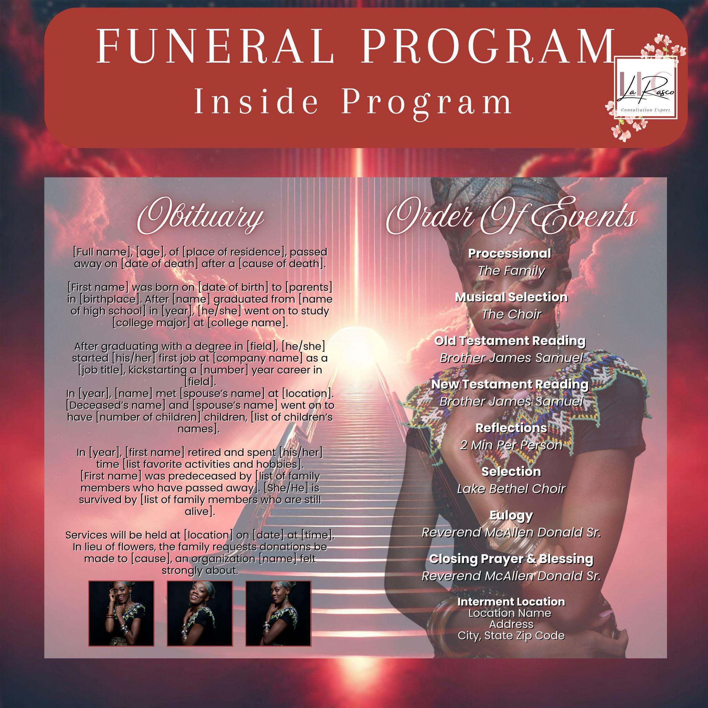 Bi-fold Crimson Funeral Program Template - Etsy