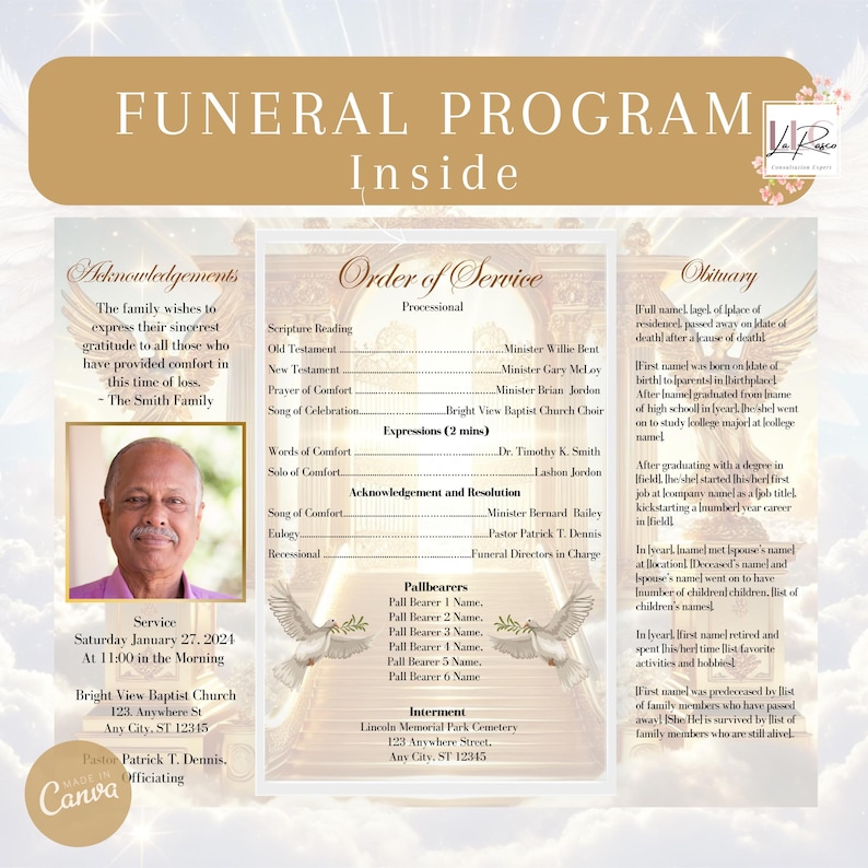 Golden Gatefold Funeral Program Template - Etsy