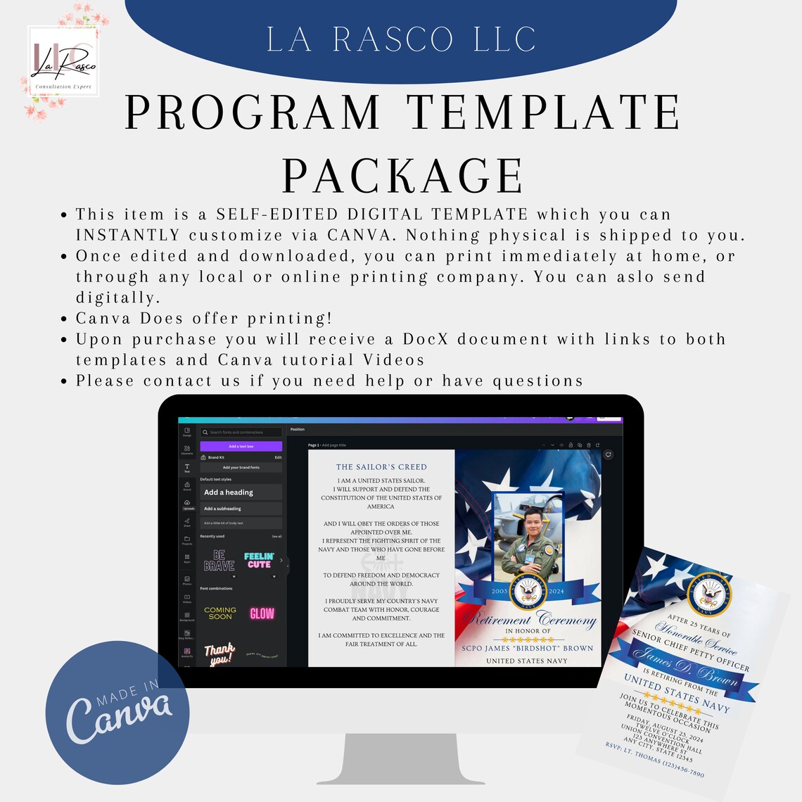 Navy Retirement Program Template Package - Etsy