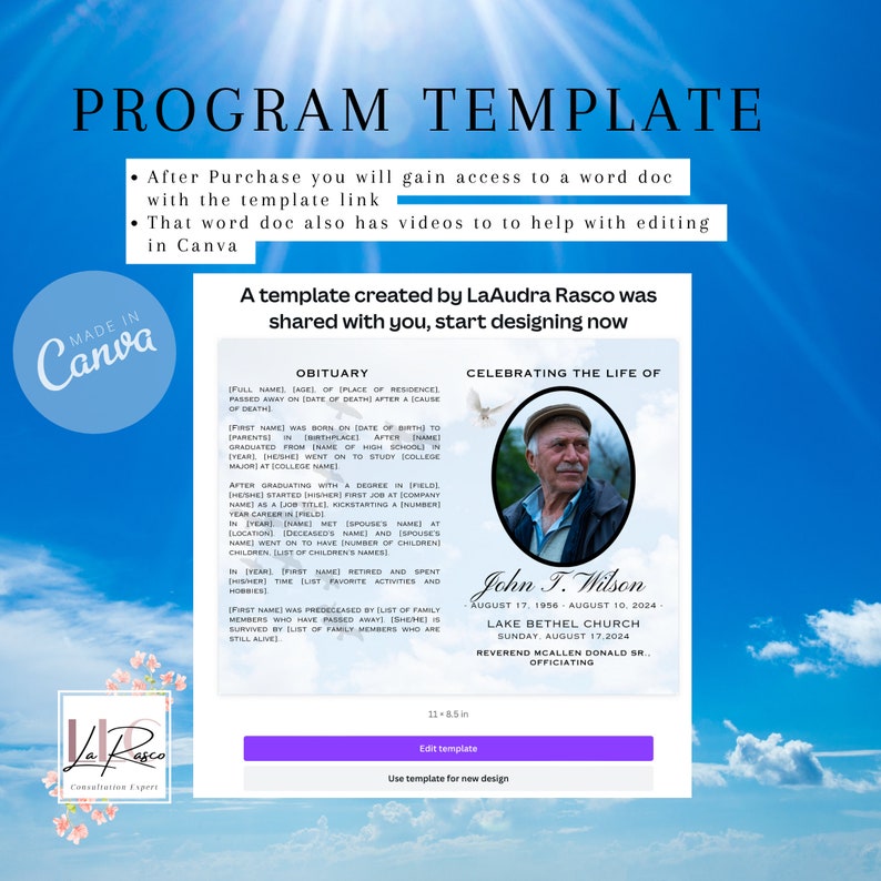 Bi-fold Dove Funeral Program Template - Etsy