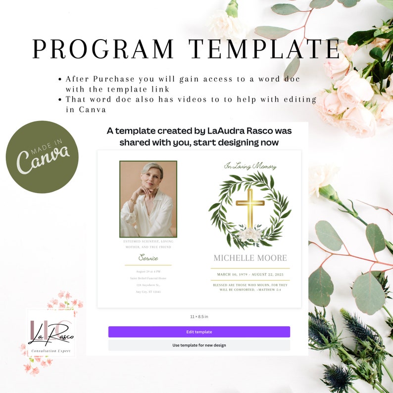 Bi-fold Green & Gold Funeral Program Template - Etsy