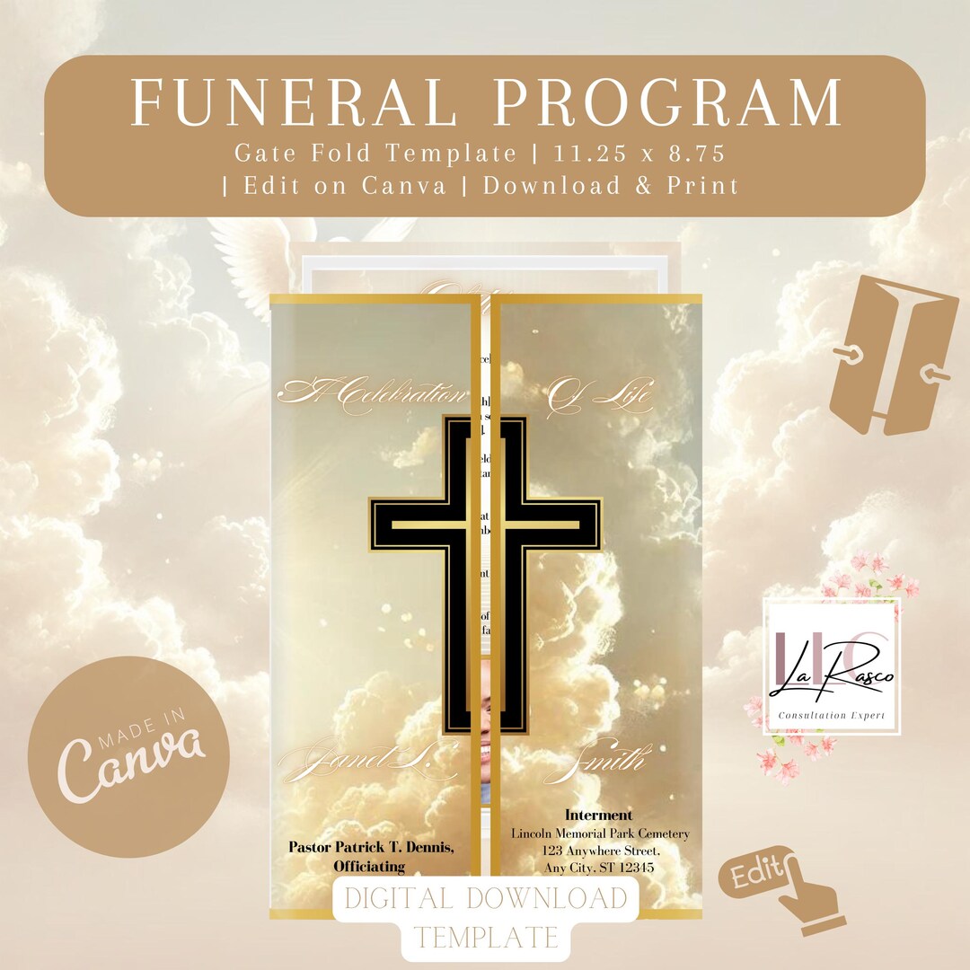 Golden Glow Gatefold Funeral Program Template - Etsy
