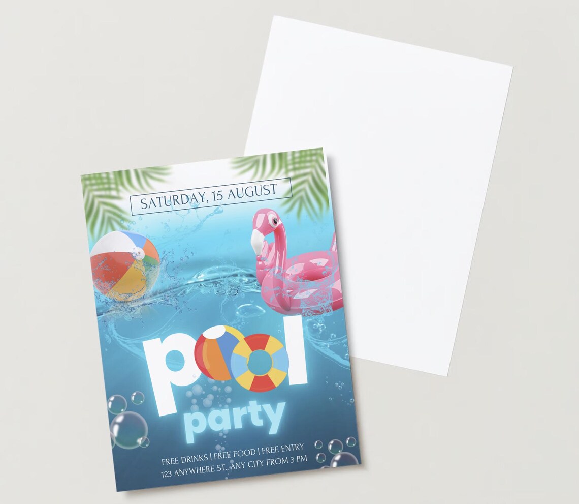 Colorful Pool Party Flyer - Etsy