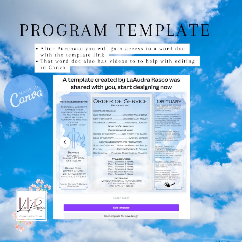 Sky Gatefold Funeral Program Template - Etsy