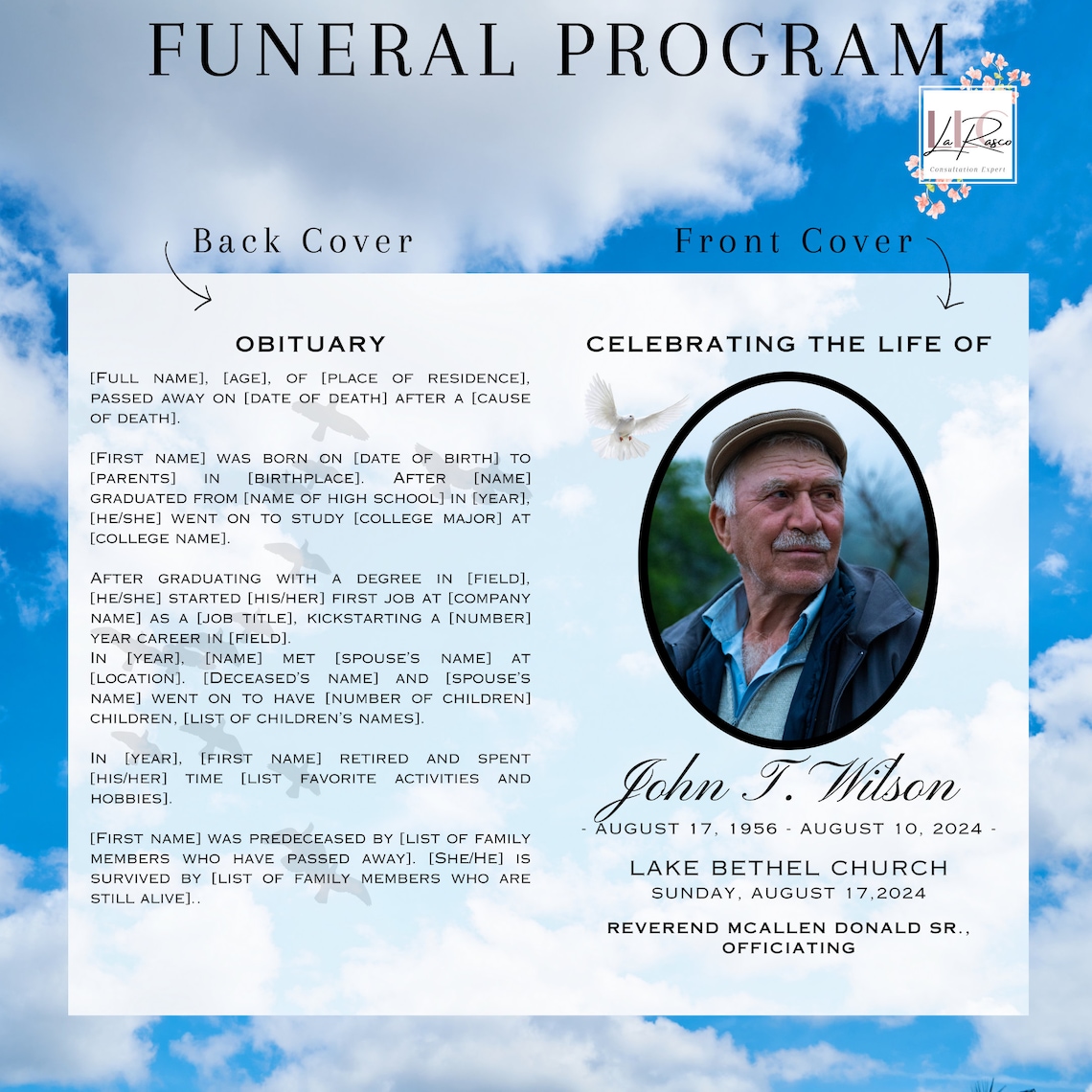 Bi-fold Dove Funeral Program Template - Etsy