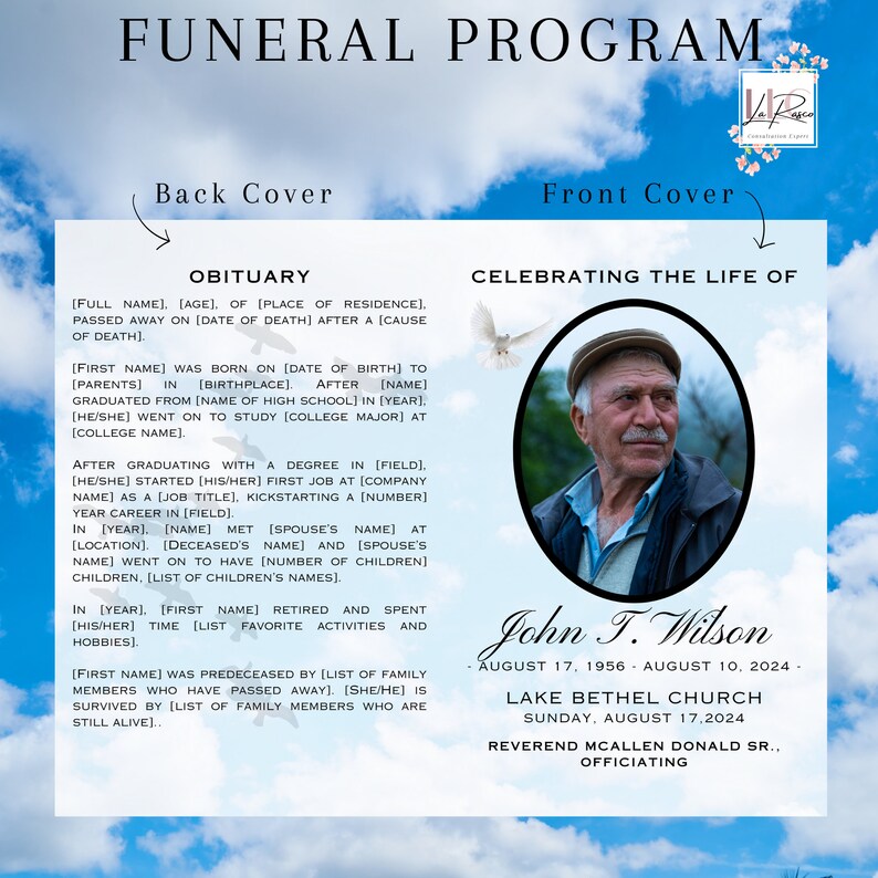 Bi-fold Dove Funeral Program Template - Etsy