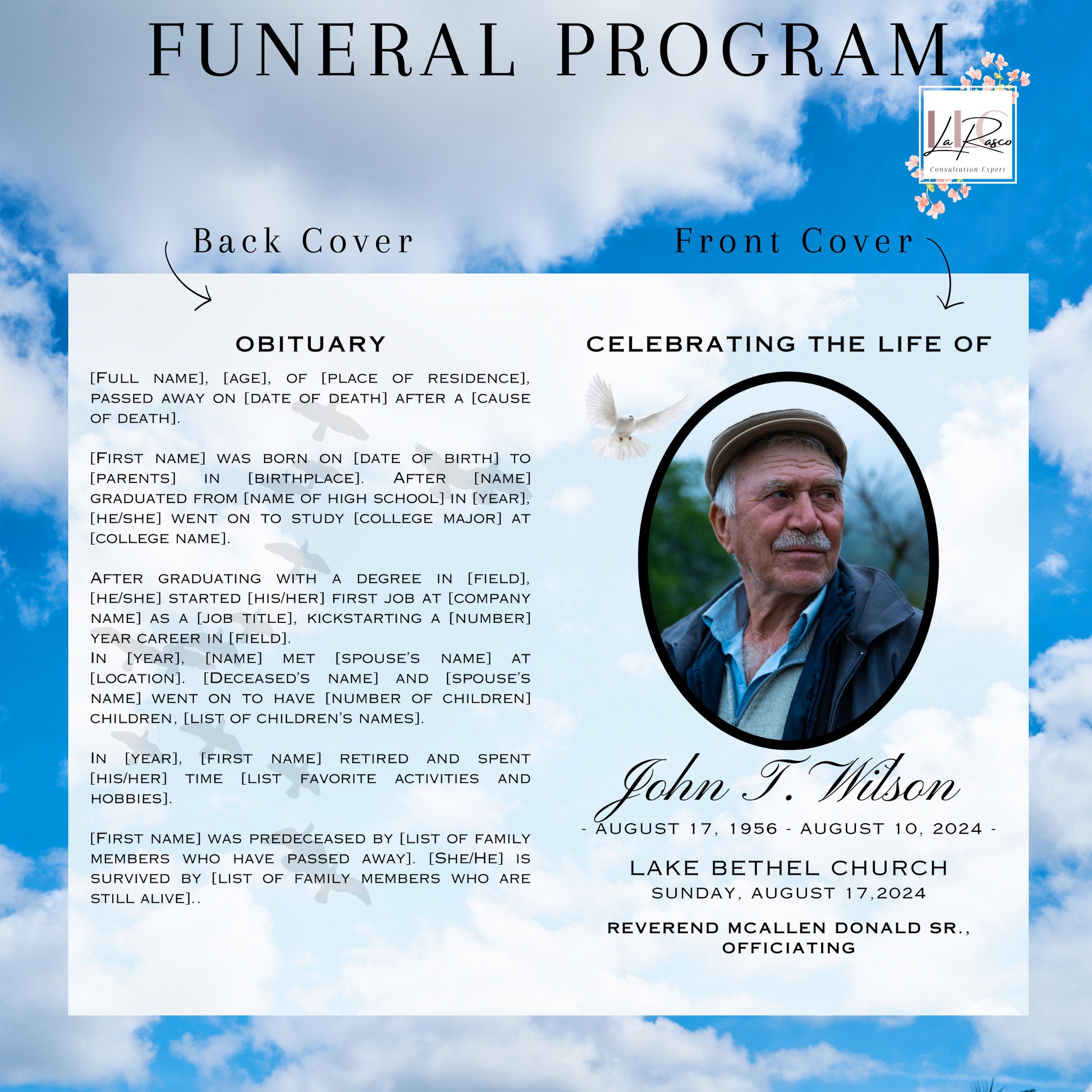 Bi-fold Dove Funeral Program Template - Etsy