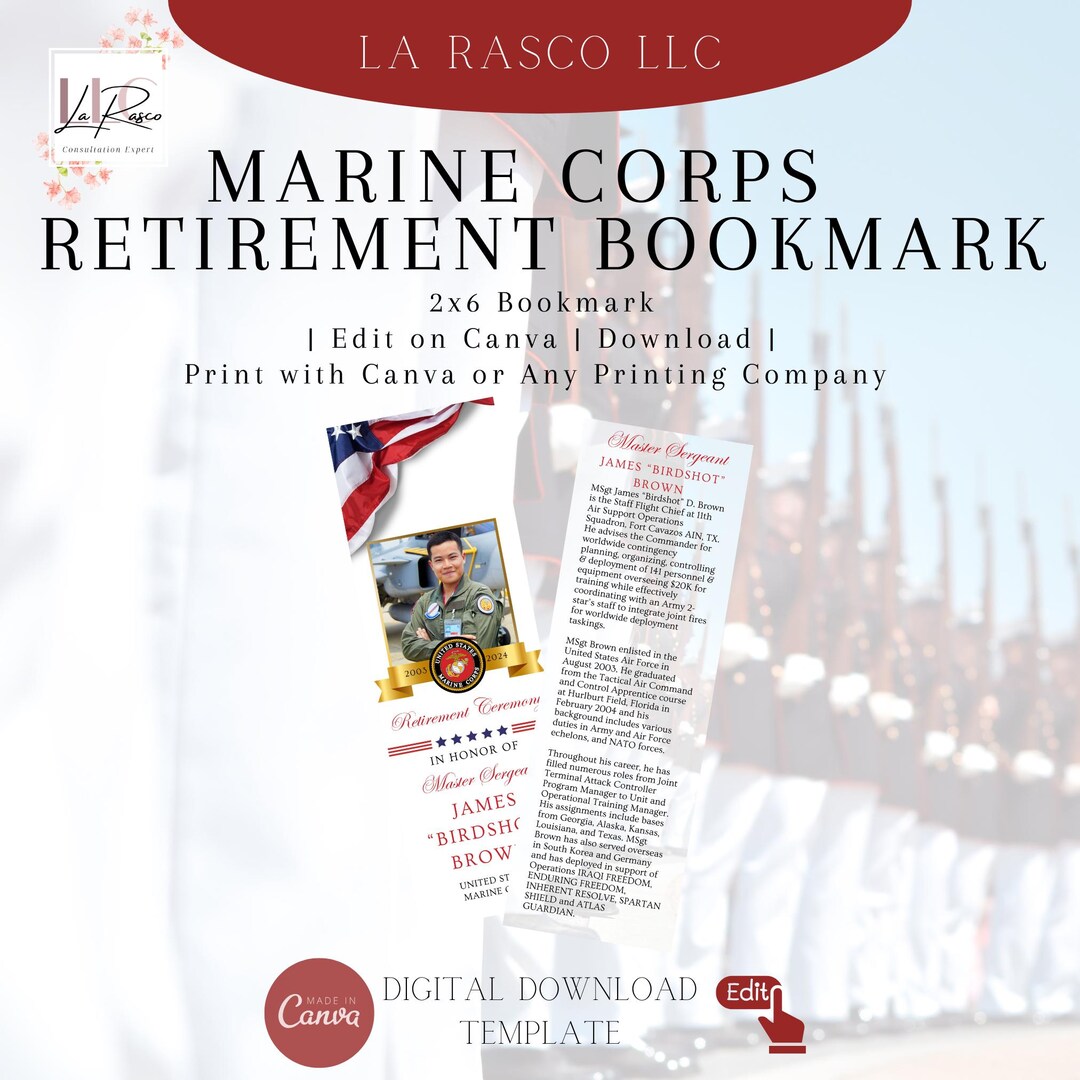 NEW!!! Marine Corps Retirement Bookmark Template - Etsy
