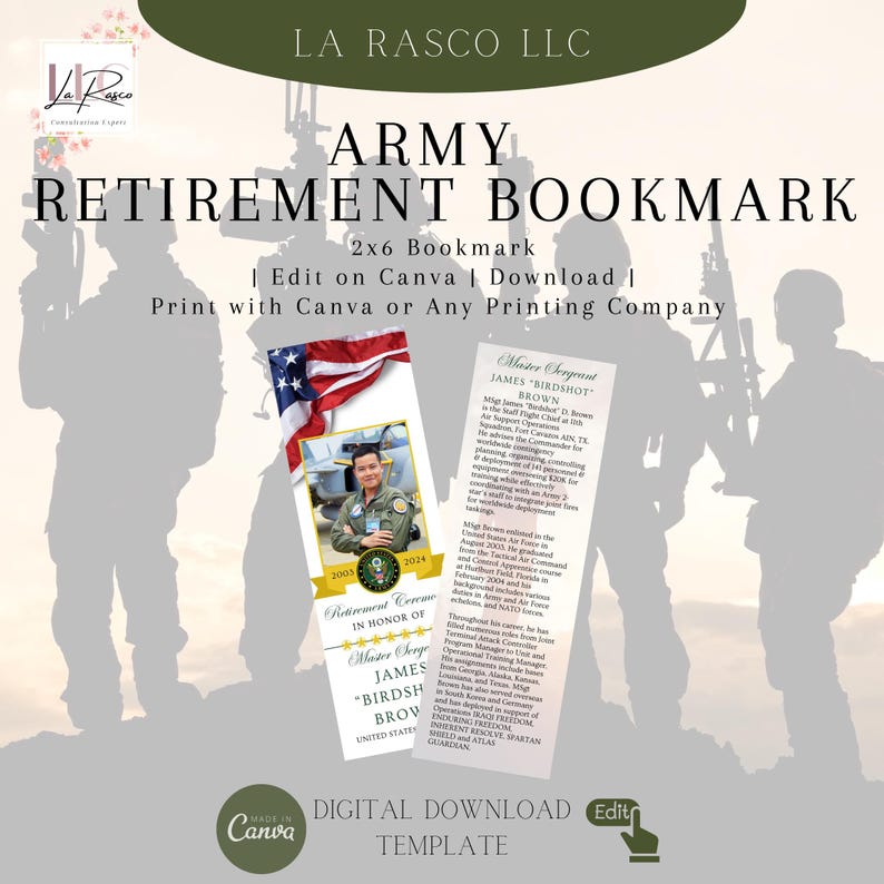 Army Retirement Bookmark Template - Etsy