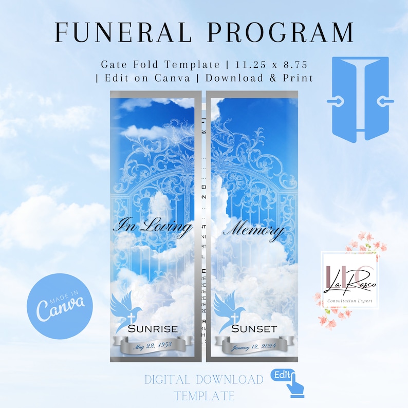 Sky Gatefold Funeral Program Template - Etsy