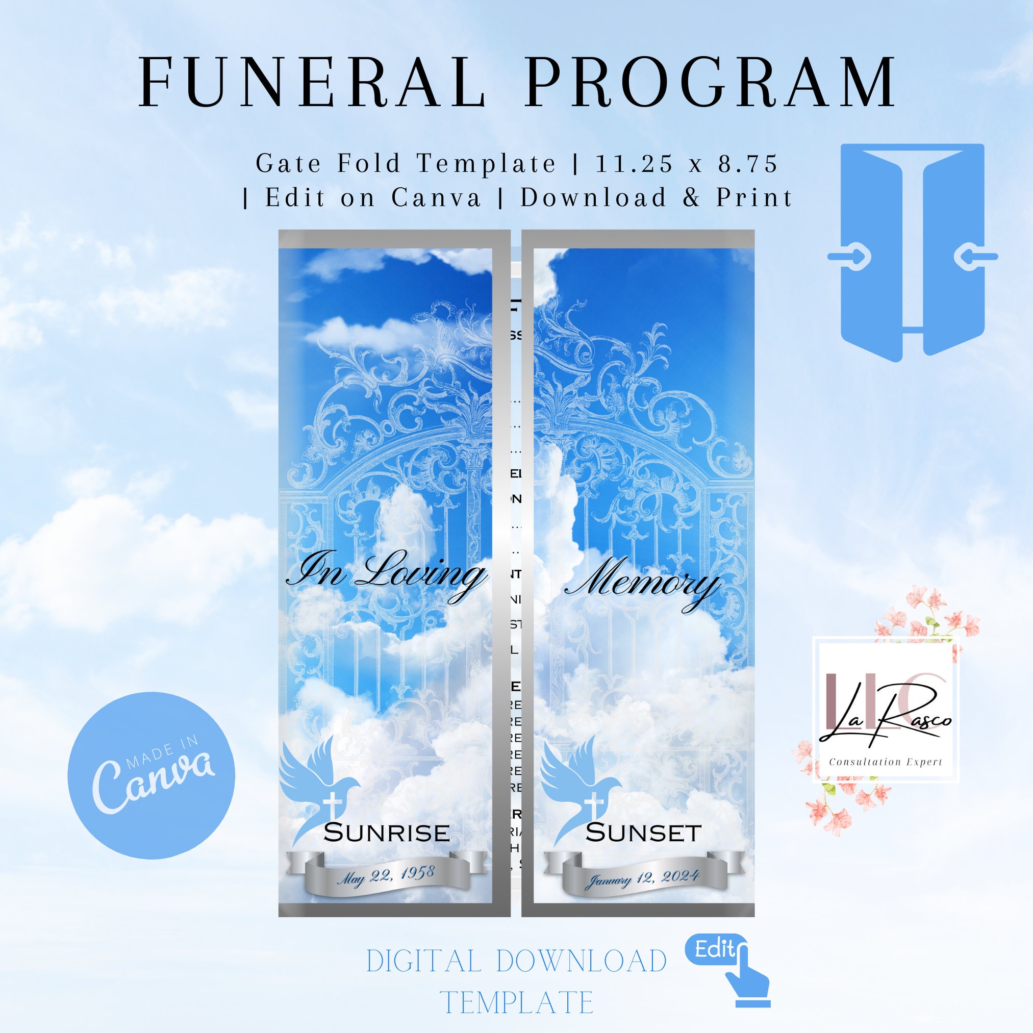 Sky Gatefold Funeral Program Template - Etsy