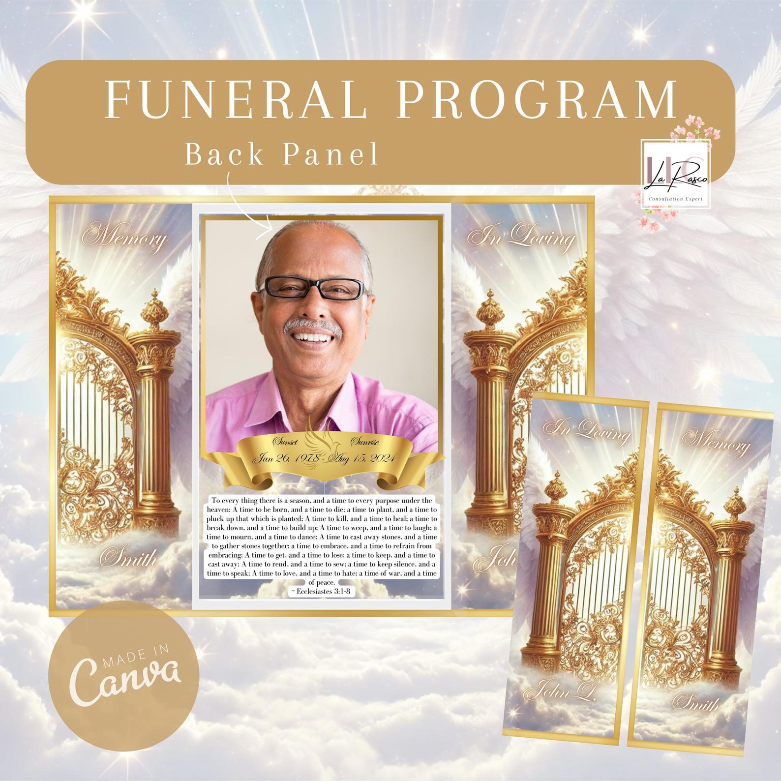 Golden Gatefold Funeral Program Template - Etsy