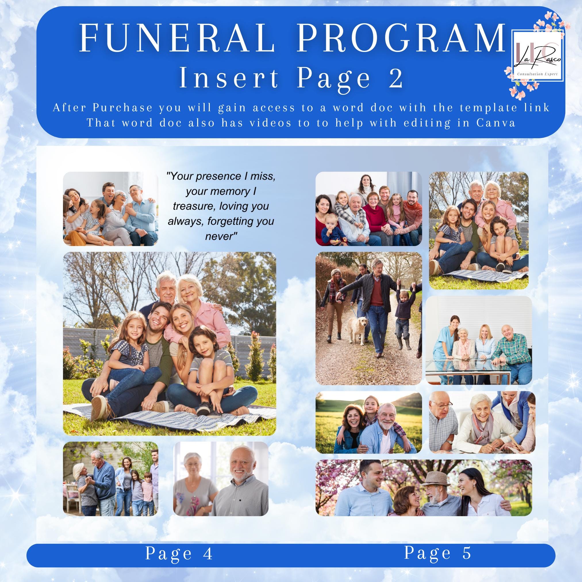 Bi-fold 8pg Heavenly Funeral Program Template - Etsy