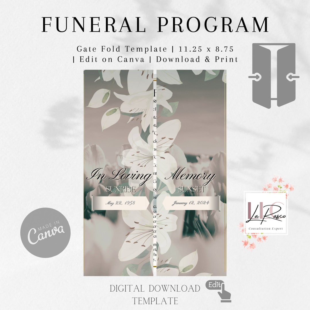 Flower Gatefold Funeral Program Template - Etsy