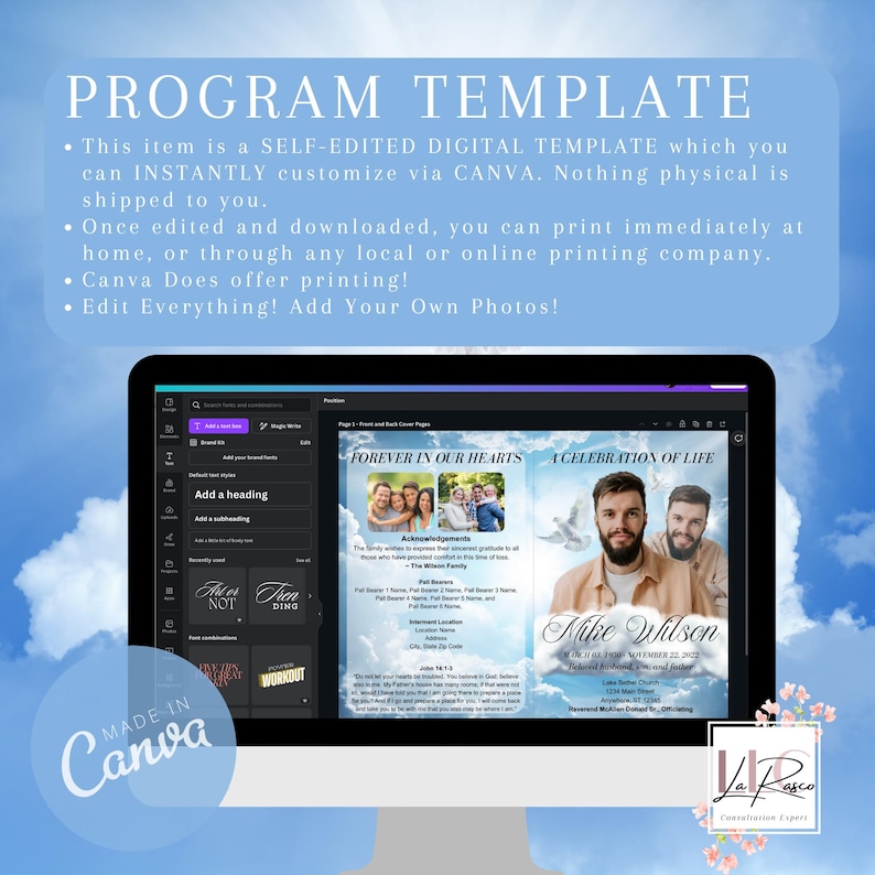 Bi-fold Dove and Sky Funeral Program Template - Etsy