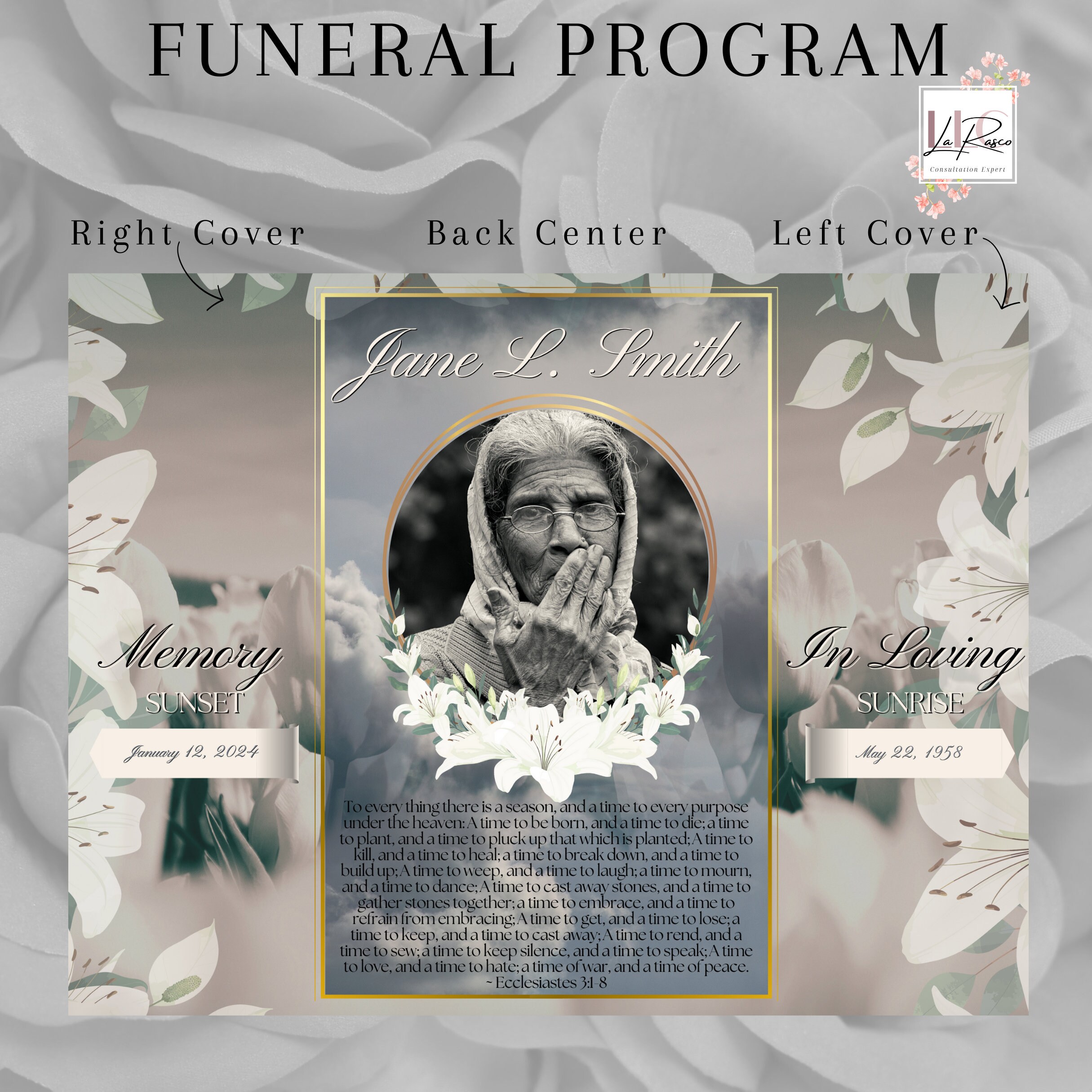 Flower Gate Fold Funeral Program Template - Etsy