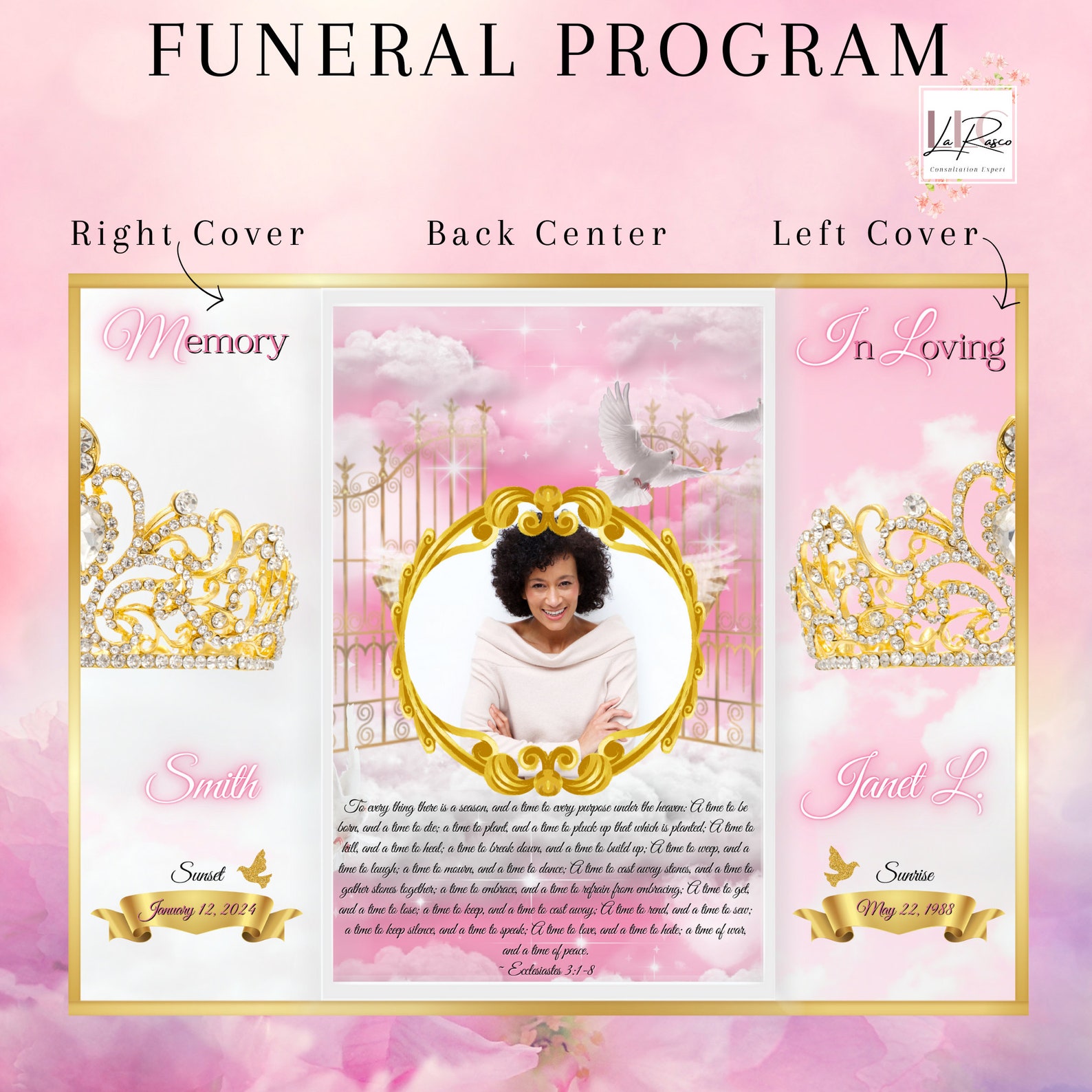 Pink Gatefold Funeral Program Template - Etsy