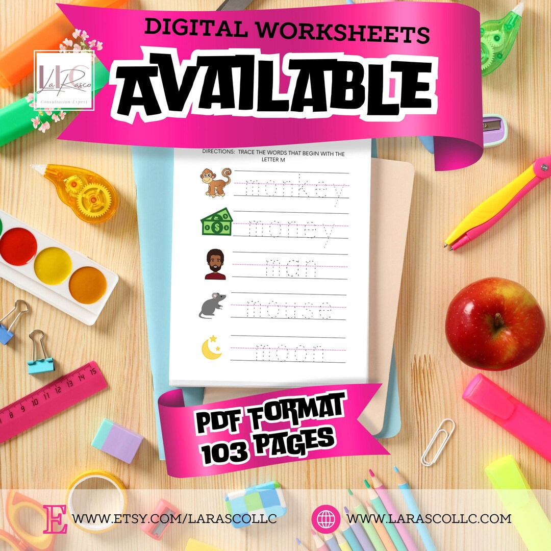 Digital Worksheets - Letter and Word Tracing - Etsy