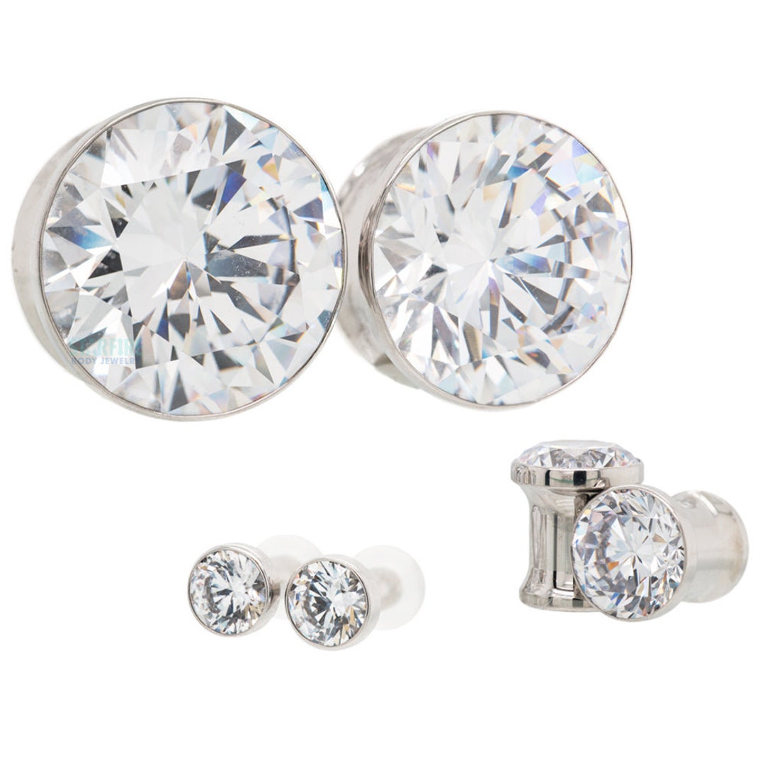 Anatometal Single Gem BIG BLING Plugs ( Eyelets ) With Brilliant-cut ...