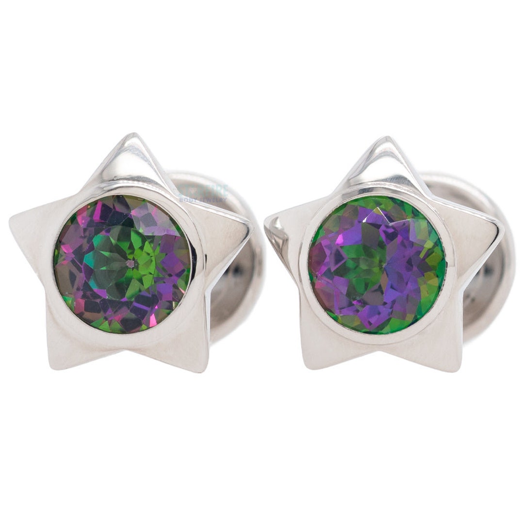Anatometal Gem Star Plugs With Brilliant-cut Gem - Genuine Mystic Topaz ...