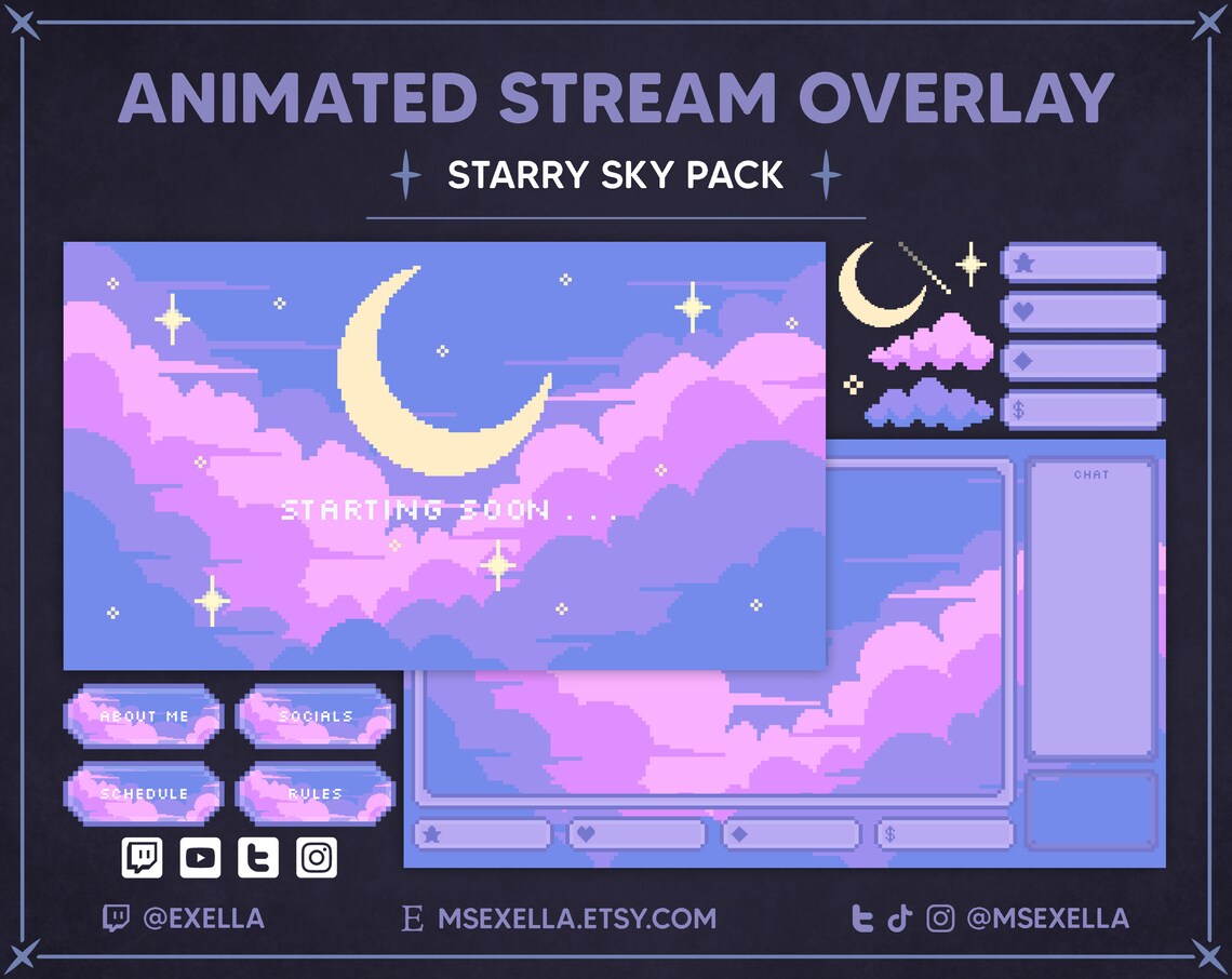 Starry Sky Animated Customizable Stream Overlay Pack Pixel - Etsy