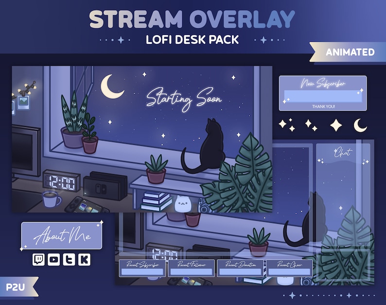 Lofi Desk Animated Customizable Stream Overlay Pack - Etsy