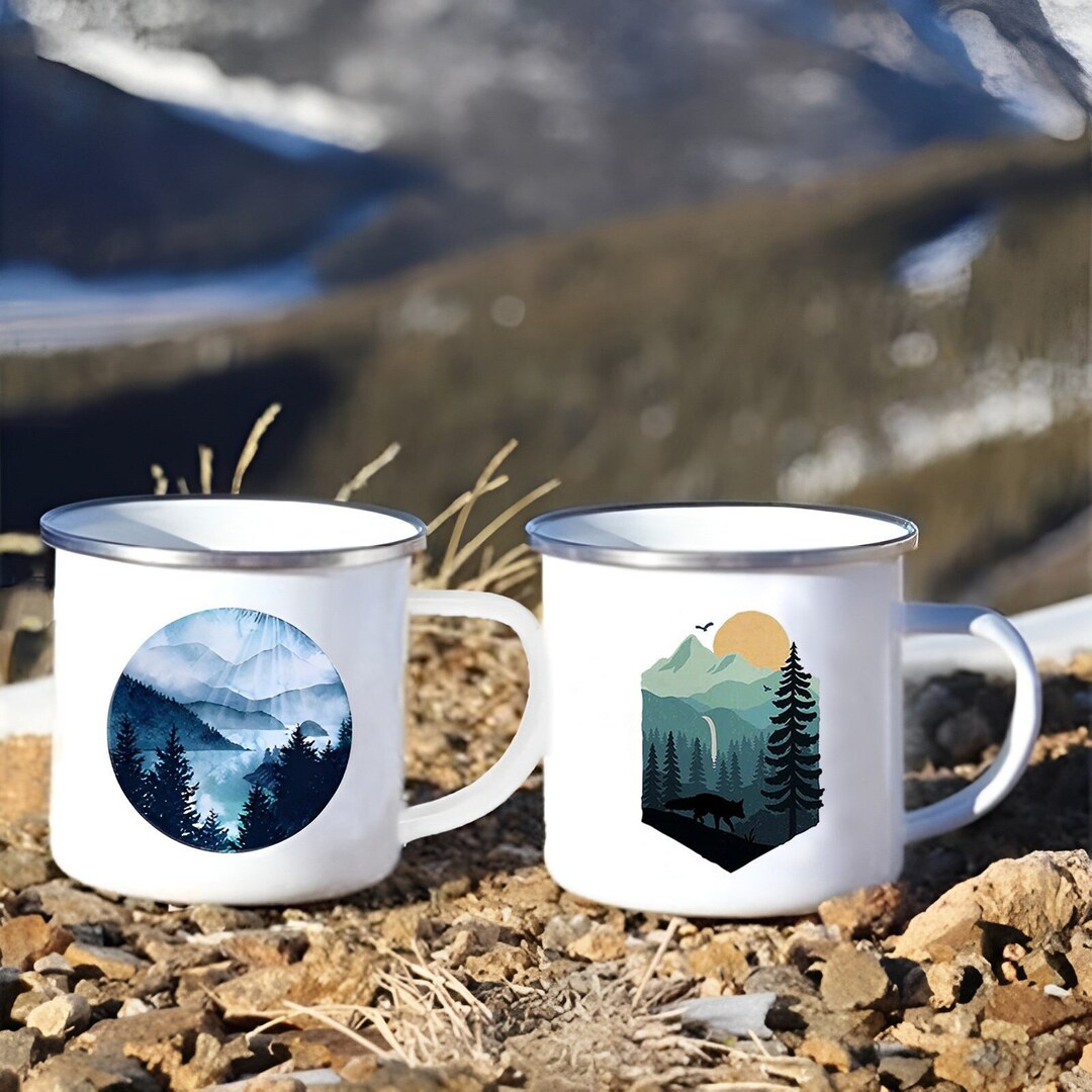 Enamel Coffee Mug Mystic Landscape Vintage Style - Etsy