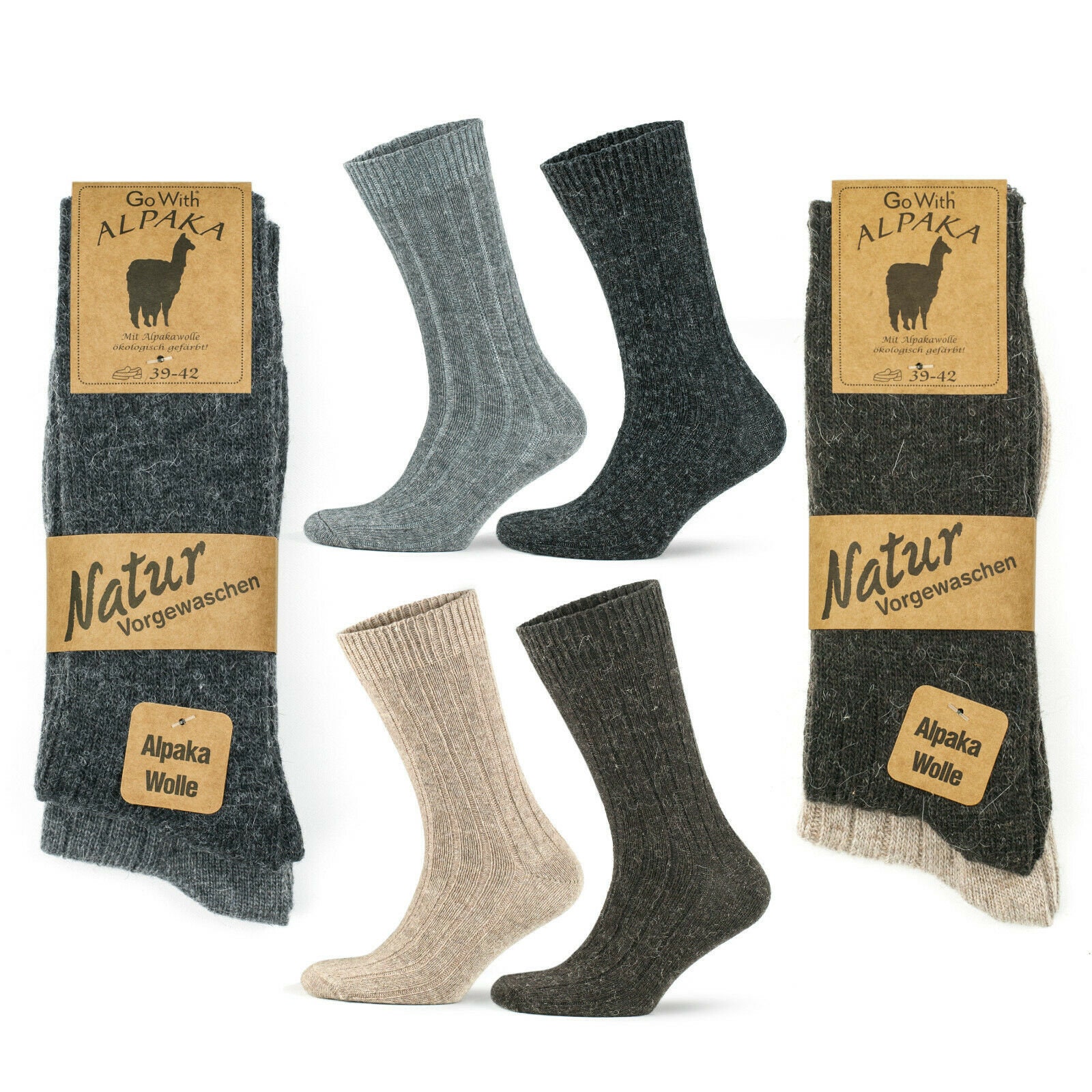 4 PAIRS Alpaca Socks Peruvian Wool Natural Thick Winter Wool Socks for ...