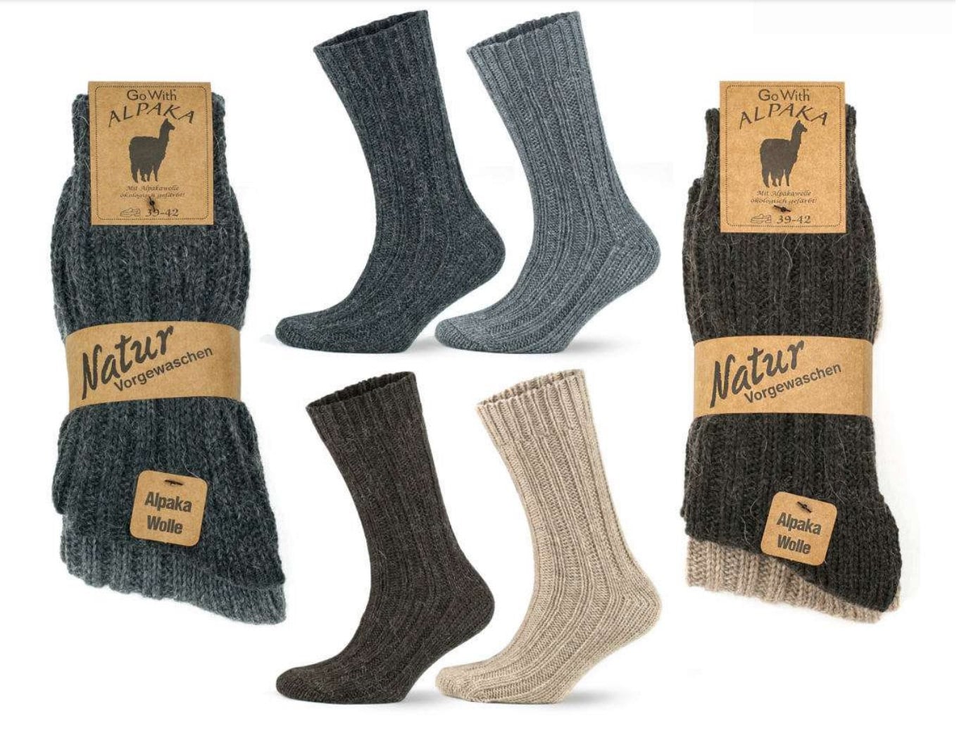 4 PAIRS Alpaca Socks Peruvian Wool Natural Thick Winter Wool Socks for ...