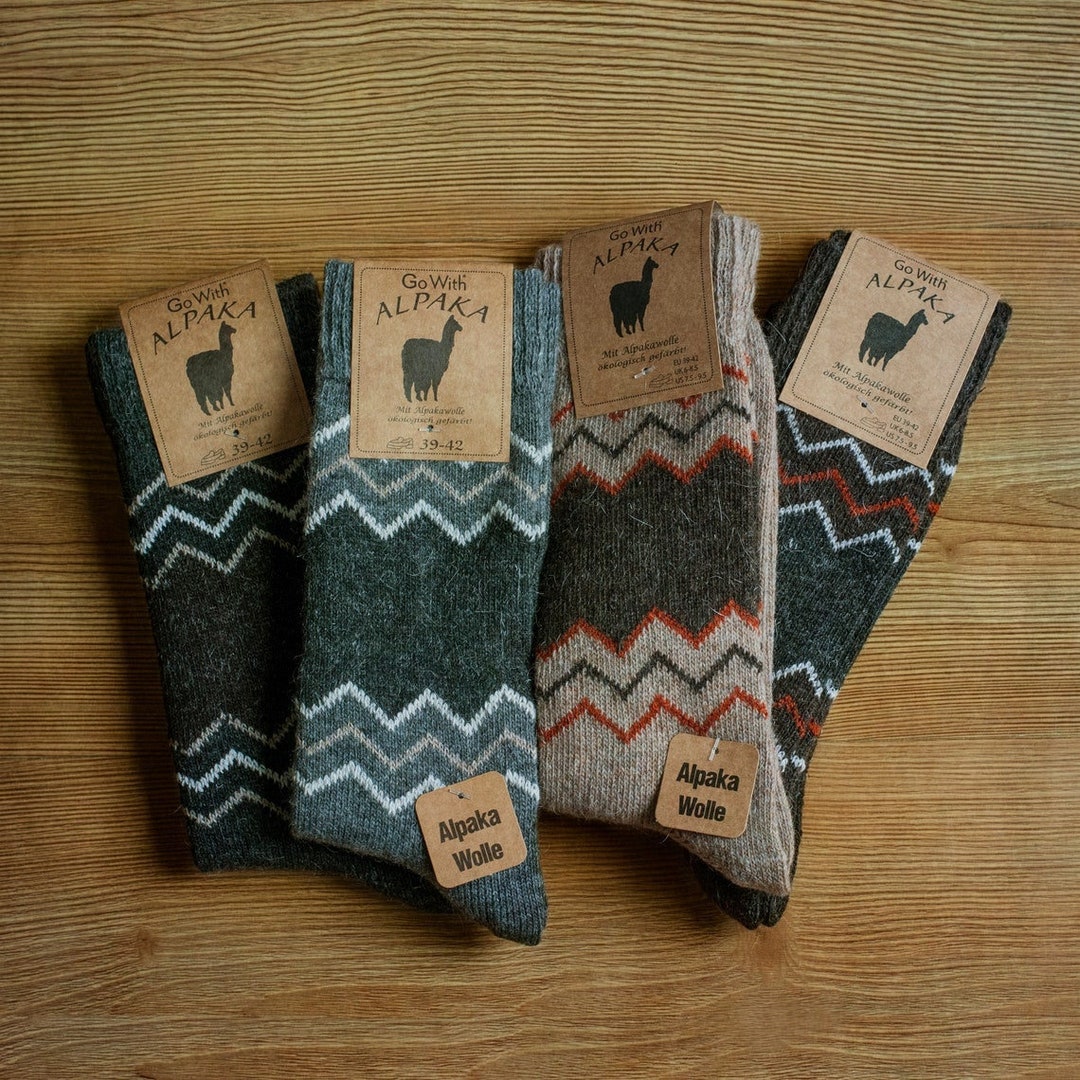Peruvian Alpaca Thermal Wool Socks for Women and Men 2 PAIRS Thick Knit ...