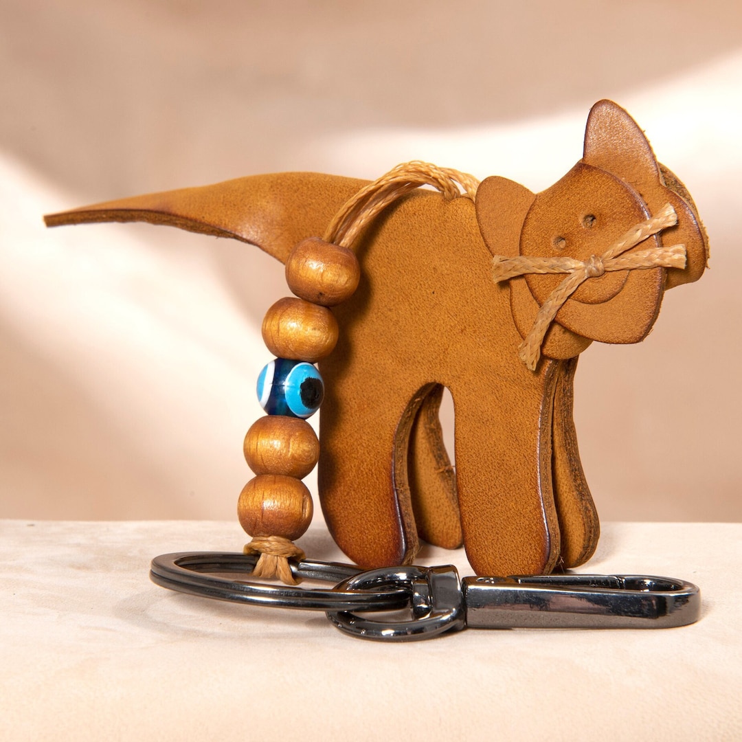 Leather Cat Keychain, 5 Colors Backpack Charm, Hanging Accessory for ...