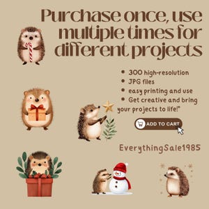 Watercolor Christmas Hedgehog Clipart: Scrapbook Graphics (digital ...