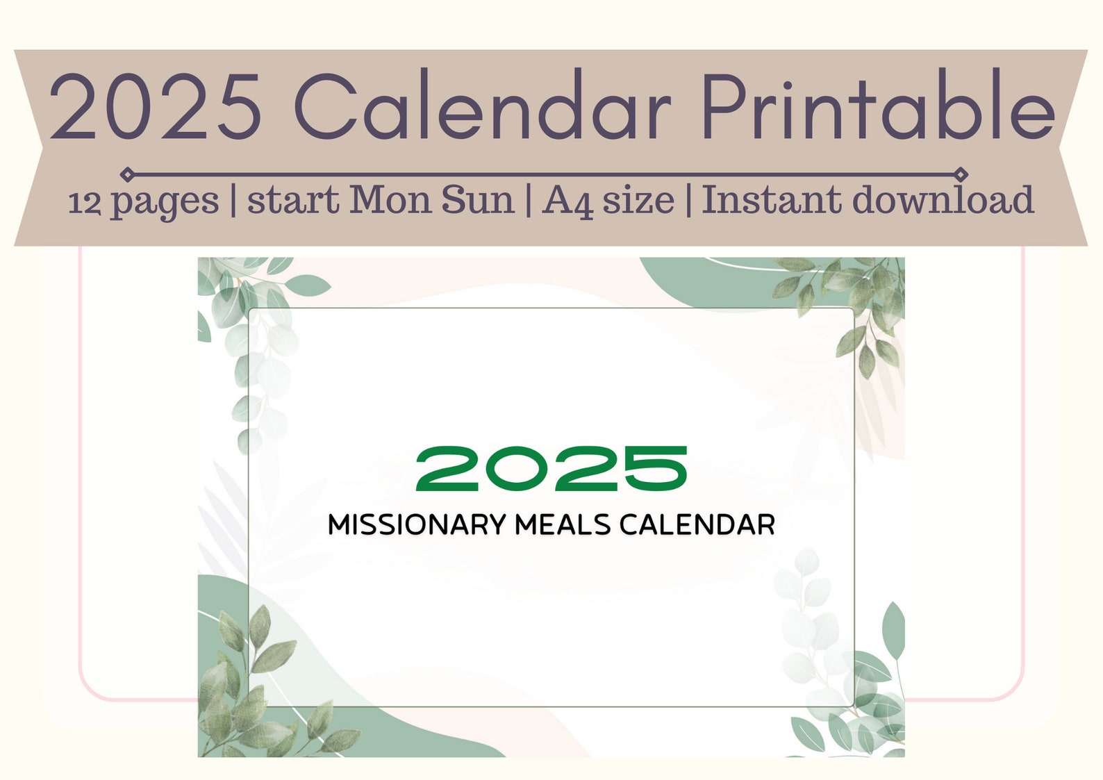 Missionary Meals Calendar Sign up 2025 Monthly Calendars, Digital ...