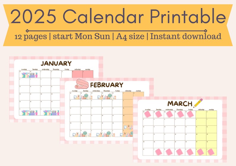 Calendar 2025 Printable, Kids Calendar 2025, Printable Calendar ...