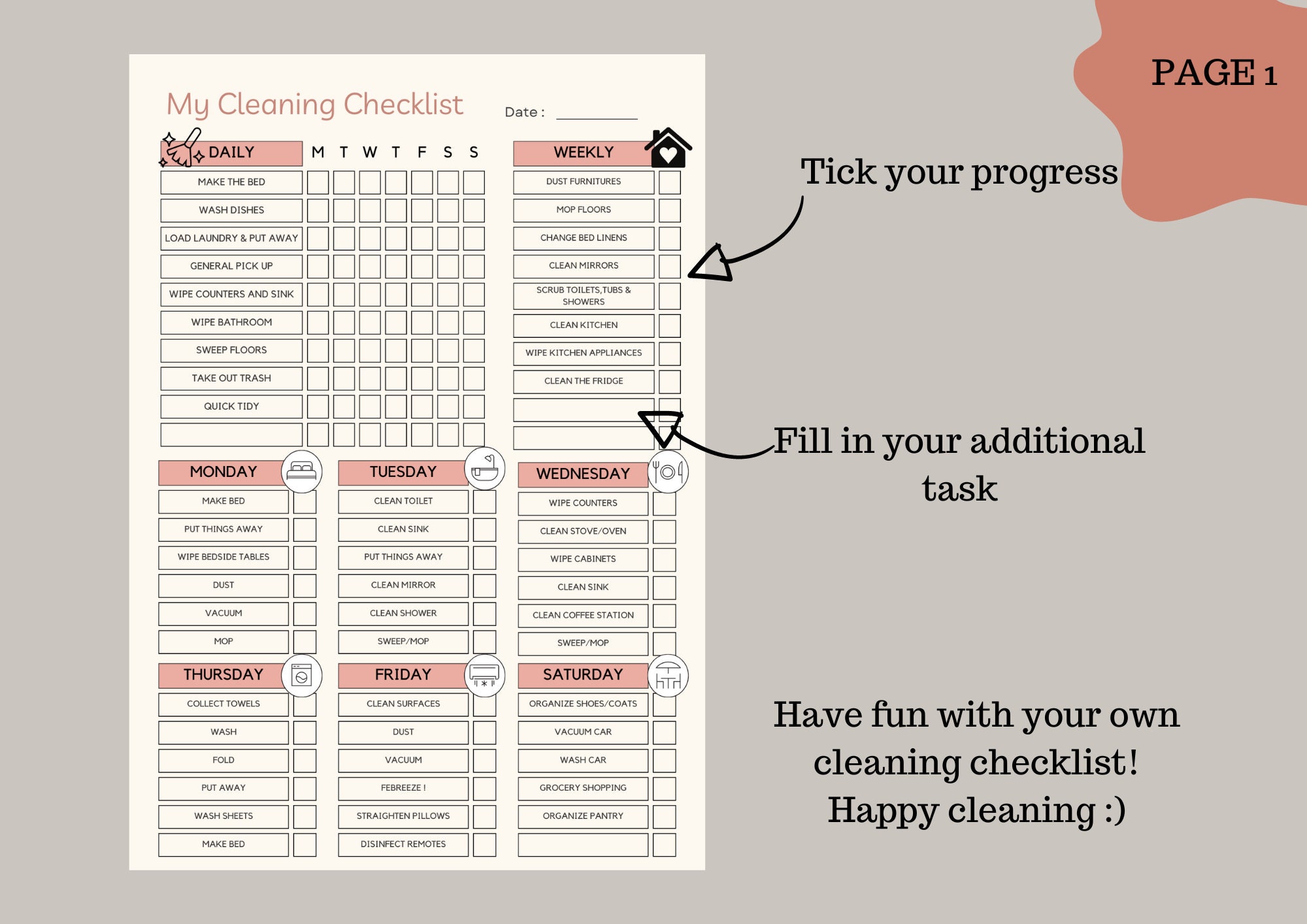 My Cleaning Checklist Instant Download PRINTABLE EDITABLE Minimalist ...