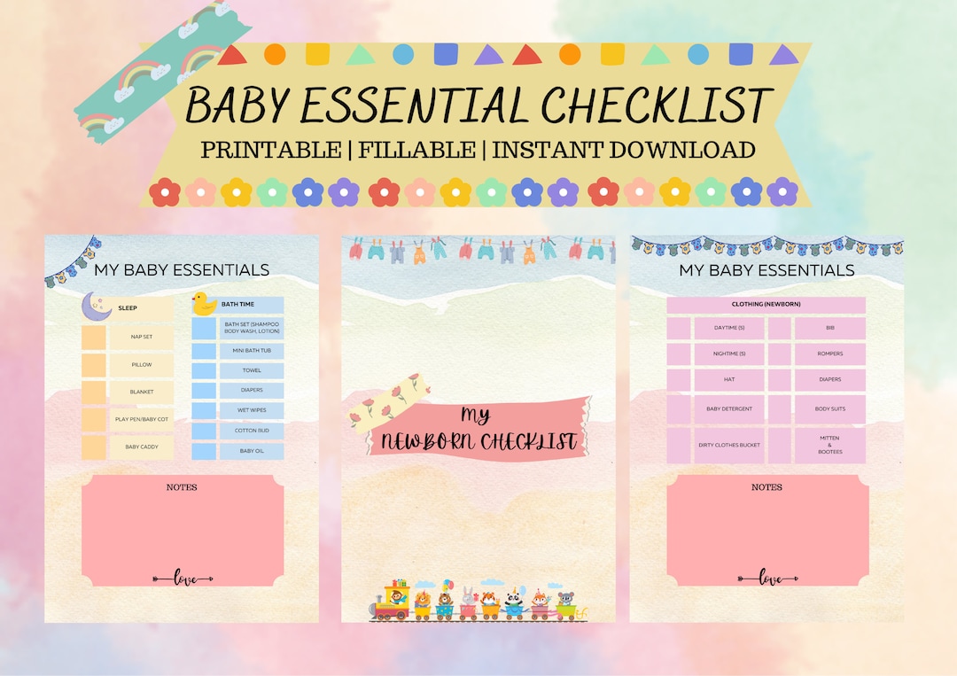 BABY ESSENTIAL CHECKLIST | Printable | Editable | Fillable ...
