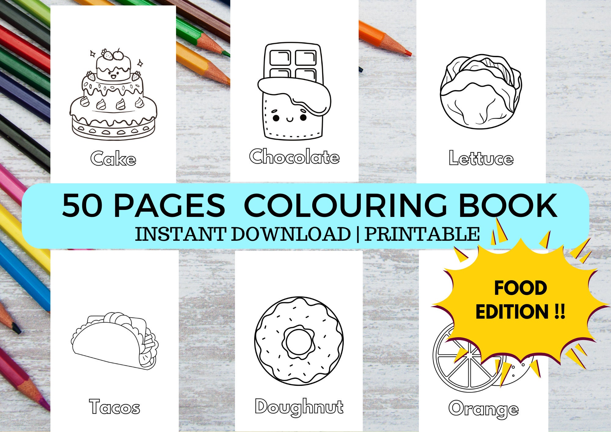 50 Easy Food Coloring Pages for Kids, Toddlers, Preschoolers Toddlers ...